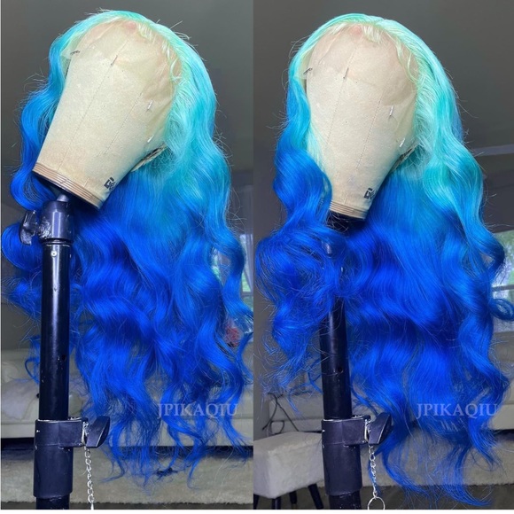 Hair | Ombre Blue Lace Front Wigs Synthetic Long Wavy Hair Wig | Poshmark